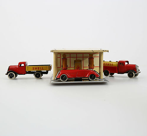 SHELL-MACK OCH FRIRULLANDE BILAR, litograferad plåt, 4 delar, Tyskland ...