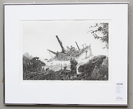 PHILIPPE MOHLITZ. Motiv med vrak. Etsning, signerad och numrerad 95/110 ...