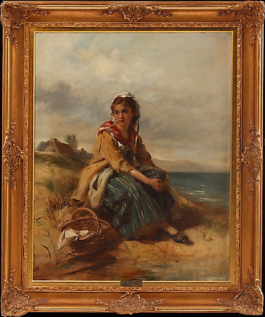 THOMAS KENT PELHAM. Young fisherwoman on the coast, oil on canvas ...