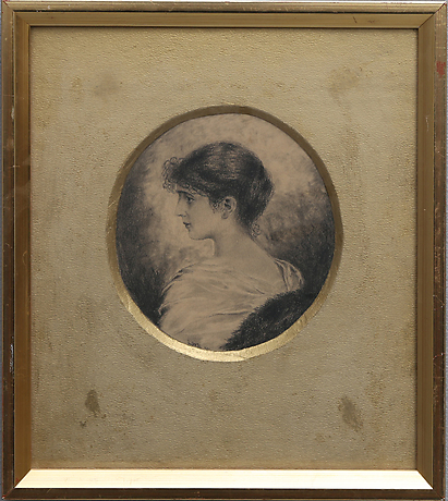 MONOGRAMIST, L.W.B, kvinnoporträtt, kolteckning, daterat 1890. Konst ...