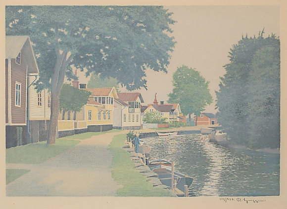 REINHOLD LJUNGGREN. Motif from Trosa, color lithograph no. 114/260 ...