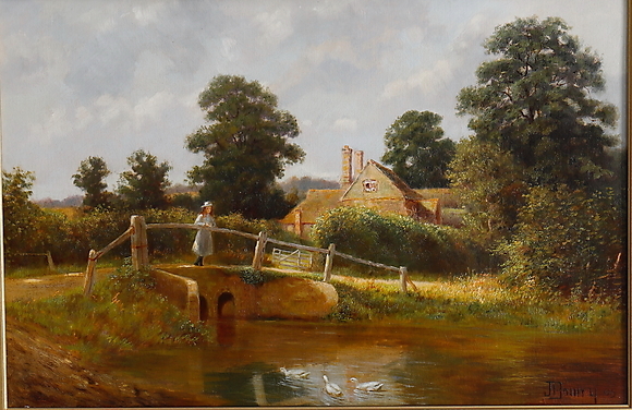 JOHN BONNY (BRITISH 1874-1948). A PAIR OF COUNTRY VILLAGE LANDSCAPES ...