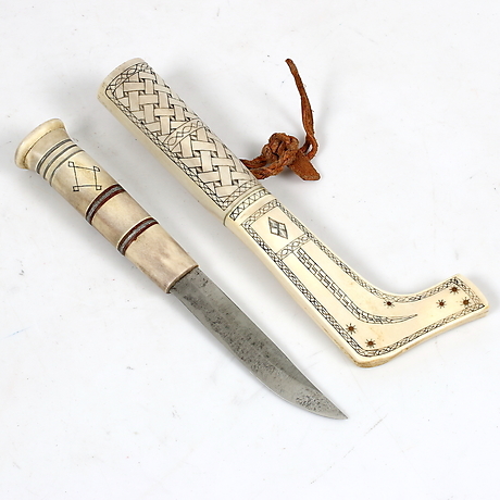 KNIFE, full horn, North Sami, monogram signed EN, dated 1982. Weapons ...