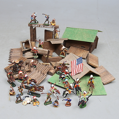 HAUSSER ELASTOLIN Fort Delaware, about 20 western figures. Toys - Auctionet