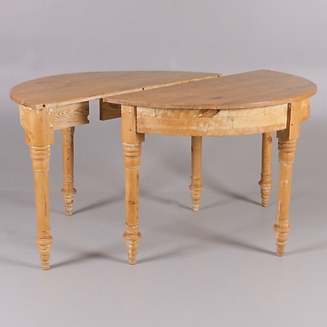 HALF-CRESCENT TABLE, a pair, and two inlays, 19th century. Furniture ...