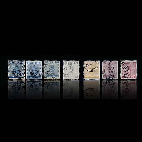 THE STAMPS, classic Sweden, 6 and 8 sk banco, 4 sk banco, 3 pcs, weapon ...