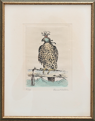 COLORED AND SIGNED ETCHING OF A FALCON BY RENZ WALLER. Books, Maps ...