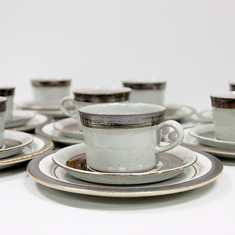 TEA SERVICE, 28 osaa, kivitavara Knabstrup Tanska, design Christine ...