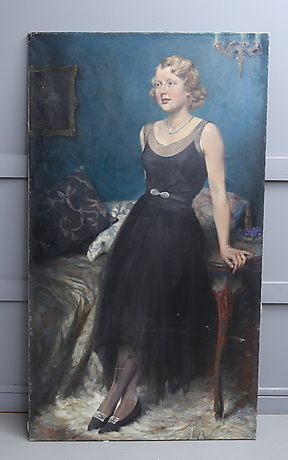 LUITPOLD ADAM. Interior with woman in dress, oil on canvas signed and ...