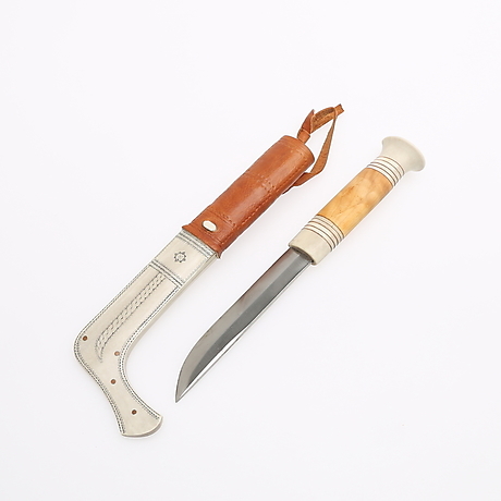 HALF-HORN KNIFE, Sami work, monogram signed Johan Tuuri 1969, steel ...