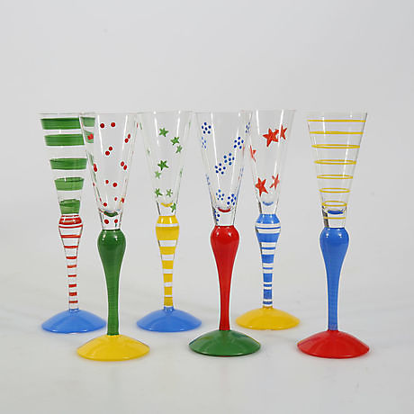 SNAPSGLAS, glas, "Clown", 6 stycken, handmålad dekor, Anne Nilsson ...