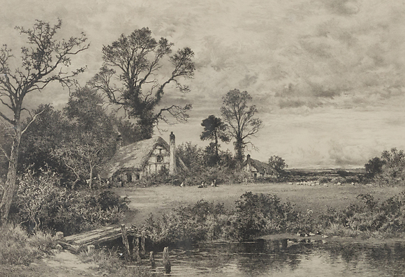 BENJAMIN WILLIAM LEADER. Landscape, graphic sheet, signed in the print ...