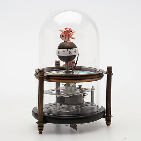 TABLE CLOCK, metal, in the form of an aquarium with fish, late 20th ...