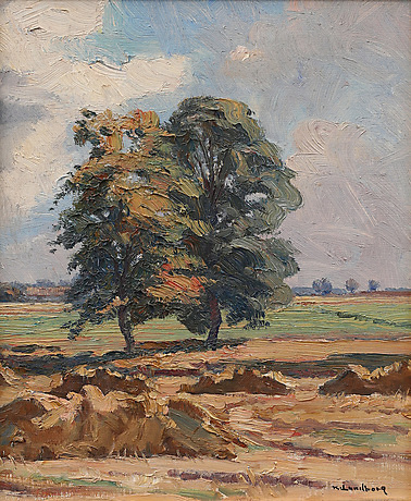 KARL LUNDBORG. Summer day on the plain "Söderslätt", oil on canvas ...