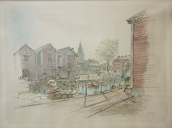 EBBE FOG. värilitografia, Hudiksvall, "möljen", signeerattu ja ...