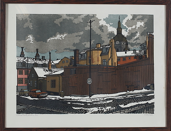 SVEN OLOF EHREN. Stockholm motif, color lithography, signed and dated ...