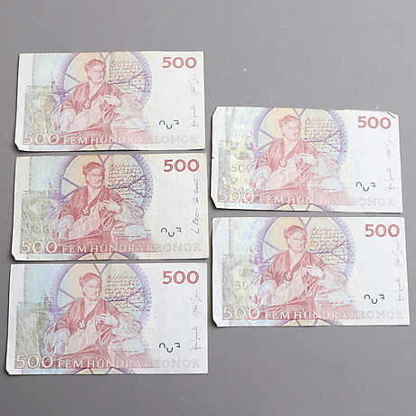 SEDLAR, 500-lappar, 5 st. Mynt, Medaljer & Frimärken - Övrigt - Auctionet