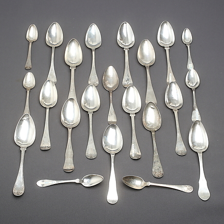 SPOONS, 22 pcs, silver, Visby, Gotland 19th century, among others Johan ...