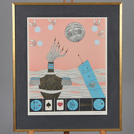 MAX WALTER SVANBERG. Akvarellerat och metallpräglat offsetcollage ...