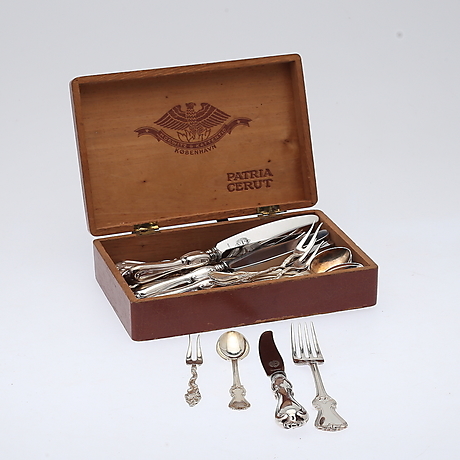 COFFEE SPOONS, FORKS, silver, weight 190 grams and CUTLERY, nickel ...