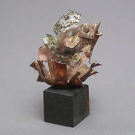 SCULPTURE, copper on wooden plinth, Ingrid Årfelt, dated -66. Art ...