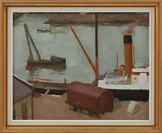 RUDOLF FLINK, Port of Gothenburg, oil on canvas, signed and dated -33 ...
