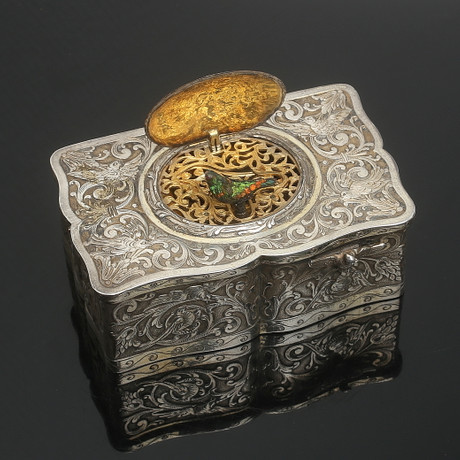MUSICAL BOX / AUTOMATON, silver, baroque style, probably Griesbaum ...
