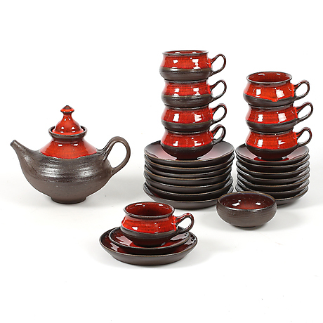 TESERVIS, 26 delar, delvis glaserat stengods, Ditlev, Danmark, 1970-tal ...