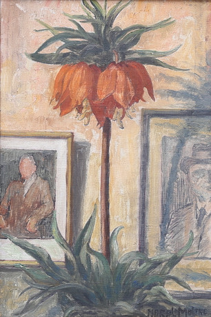 HARALD MOLTKE. Interior with potted plant, oil on canvas, signed. Art ...