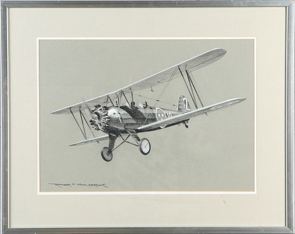 ROGER H MIDDLEBROOK. Blandteknik, flygplan, signerad. Konst ...