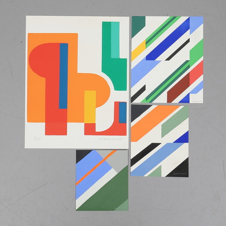 WILHELM LINDWALL. color lithography, gouache and graphic sheets, 4 pcs ...