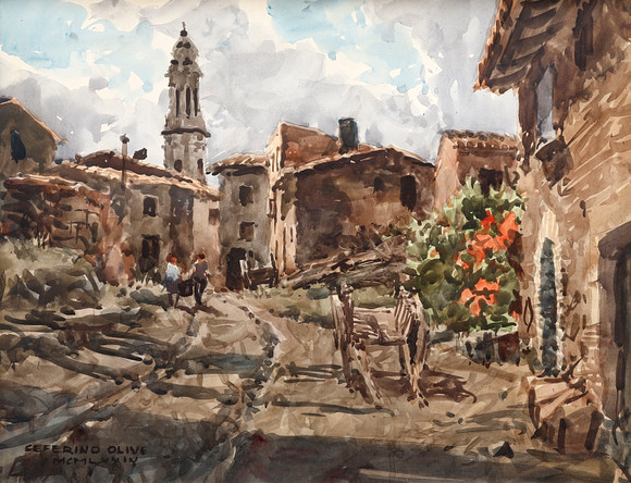 CEFERINO OLIVÉ. Lantlig utsikt. Konst - Teckningar - Auctionet
