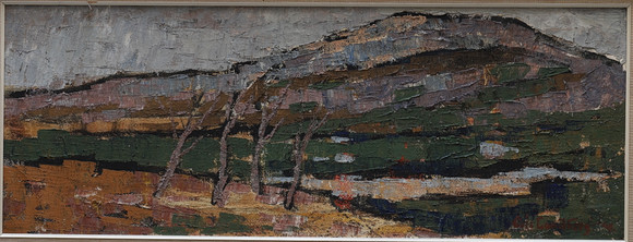 ERIK LUNDBERG. olja på säckväv, bergsmotiv, signerad. Konst - Måleri - Auctionet