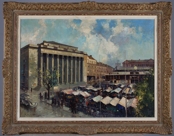 JAN B POSPISIL. View of the Concert Hall and Hötorget, oil on canvas ...