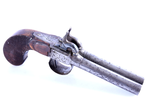 BLOCK PISTOL, double barrel, Liège, first half of the 19th century ...