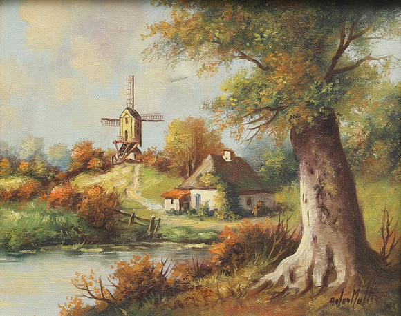 ANTON MULLER. Dutch landscape. Oil on canvas, signed. Art - Paintings ...