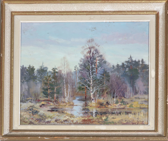 DAN MARTIN MASELL. oil on Board, Bog with birches, signed and dated ...
