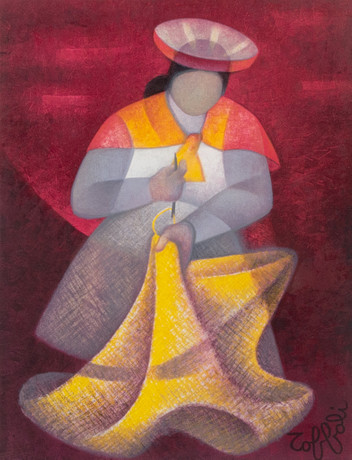 LOUIS TOFFOLI. Handcrafting woman, pre-lithography, signed in the print ...