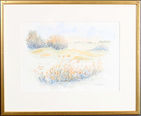 LARS BROBERG. Watercolor, "Meadows in Roslagen", signed. Art ...