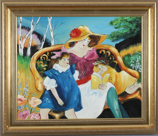 M. VARLEY. Reading session, oil on canvas, signed. Art - Paintings ...