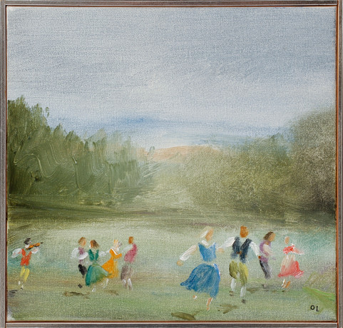 OLLE LINDGREN. 2 pcs, "dance in summer night" and "Coast picture" Oil ...