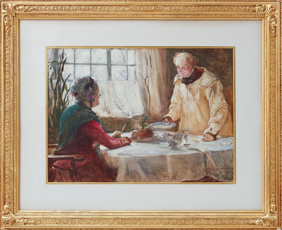 TOM TAYLOR. Figurscen, akvarell, signerad. Konst - Måleri - Auctionet