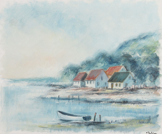 CARL JULIUS. Coastal scene with houses, oil on canvas, signed C. Julius ...