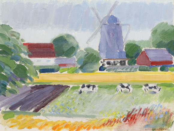 NILS MÖLLER. Landscape with cows and moth, oil on Board, signed. Art ...
