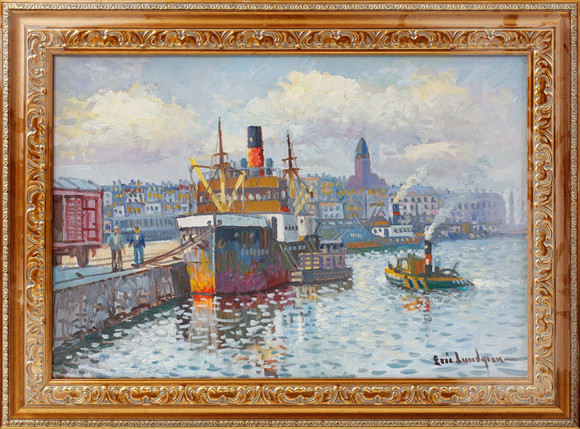 ERIC LUNDGREN. Port of Gothenburg, oil on canvas, signed. Art ...