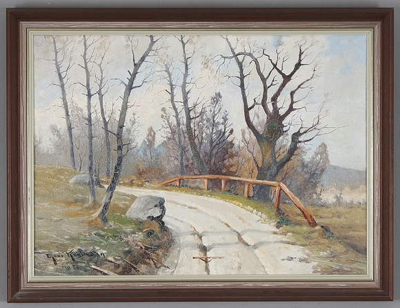 EINAR KOHLMANN. The bend in the road, oil on Board, signed and dated ...