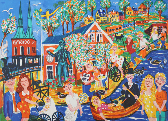 GUNILLA MANN (1947 -). "Växjö" lithograph, signed and numbered 140/290 ...