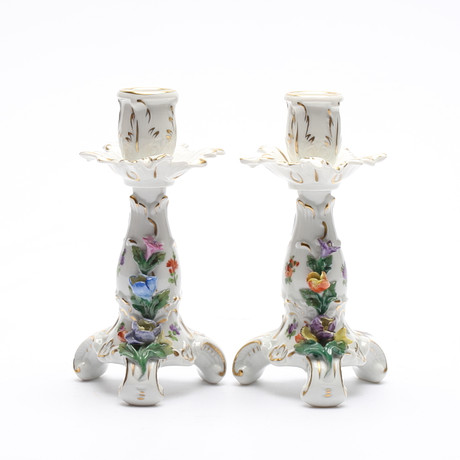 CANDLESTICKS, a pair, porcelain, rococo style, Dresden, Germany, 20th ...