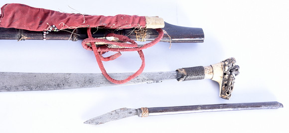 SWORD IN TUB, so-called Iban Dayak Mandau ('head hunter sword ...
