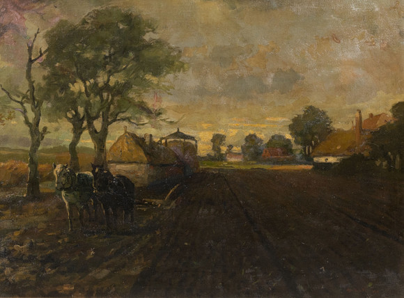 ALICE BECK. Attributed to. Landscape with horses, oil on canvas, signed ...